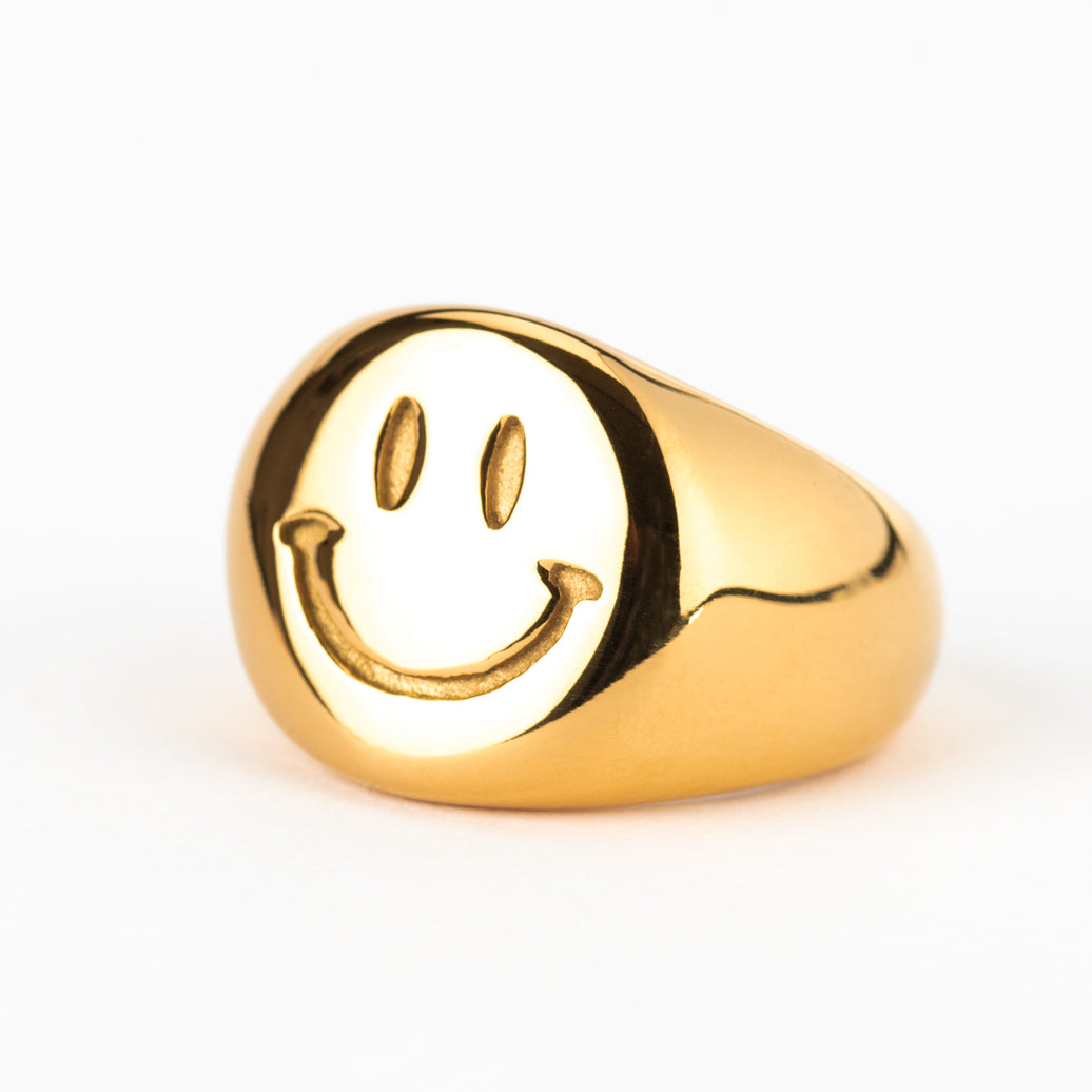 Gold Plated Smile Signet Ring – Raf and Grace
