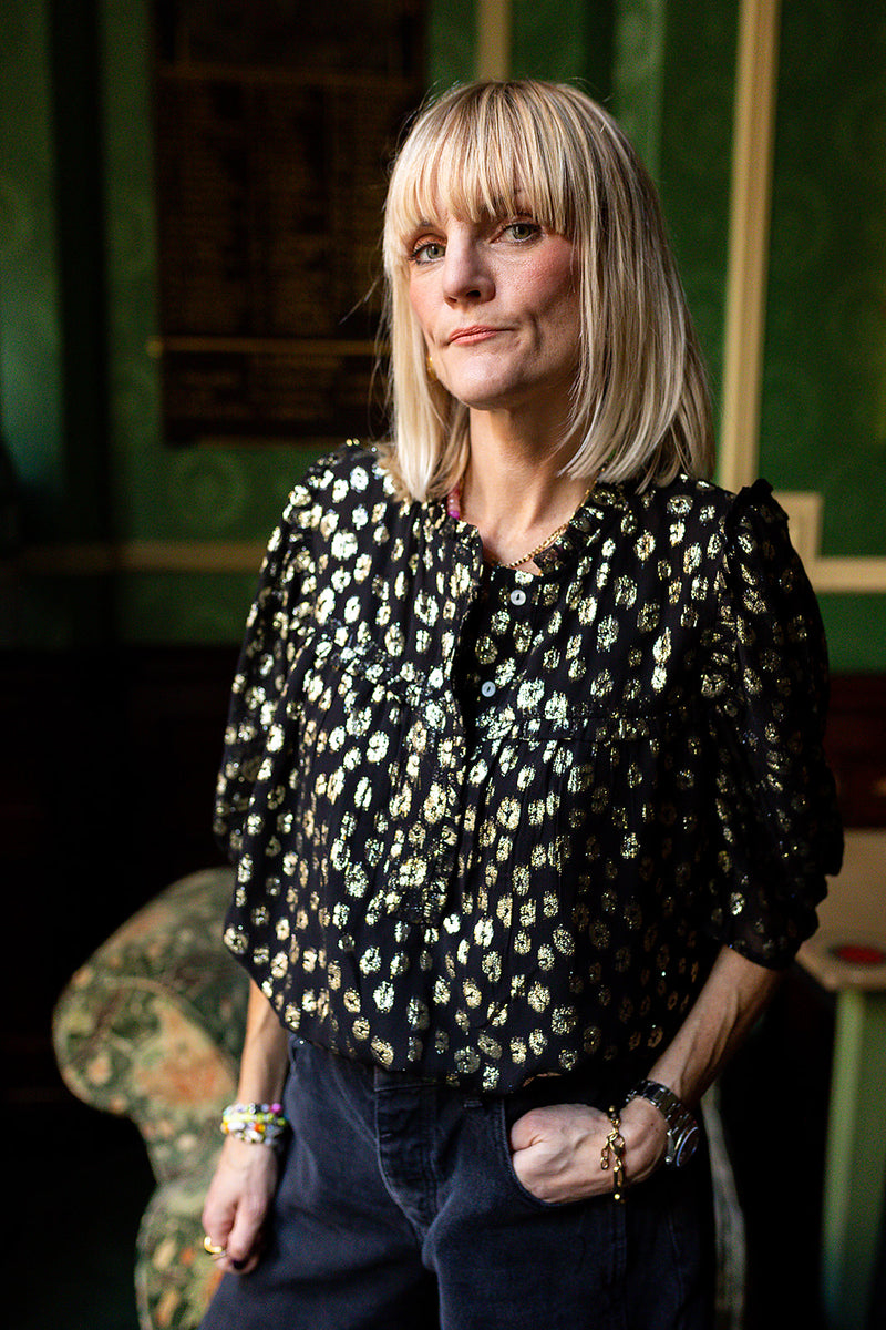 Gold and Black Animal Patsy Puff Sleeve Blouse – Raf and Grace
